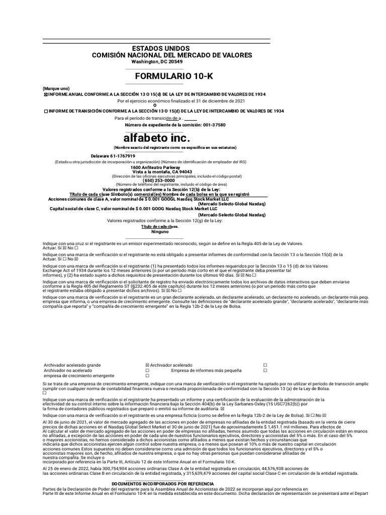 10k 2021 Alphabet Español | PDF | Publicidad | Computación en la nube