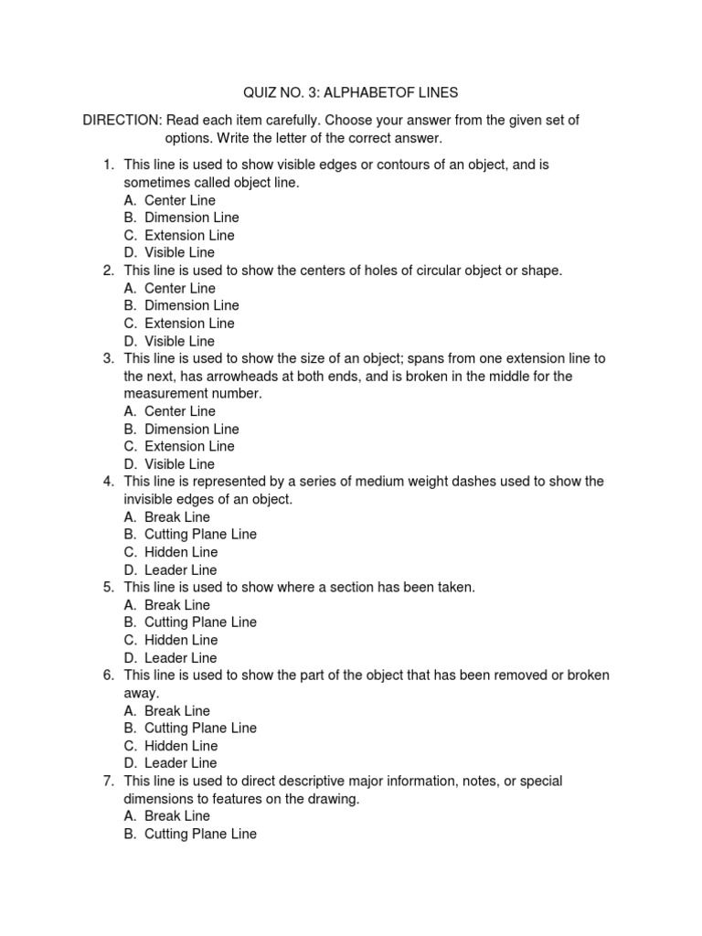 Quiz Alphabet of Lines | PDF