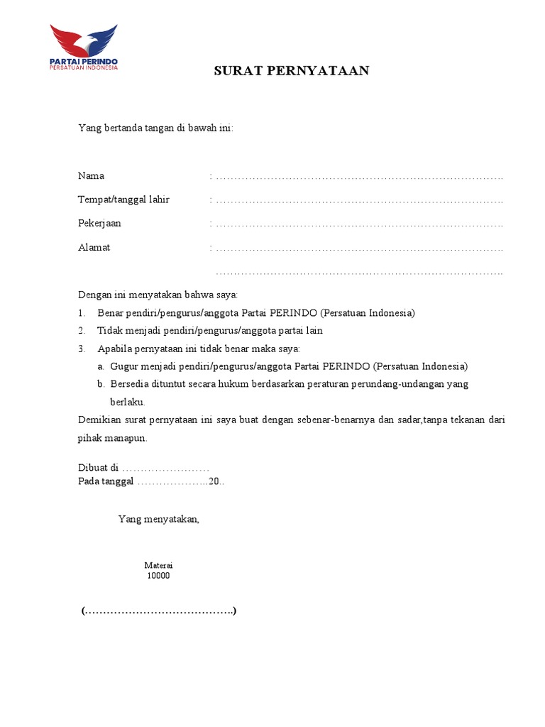 Surat Pernyataan Pengurus | PDF