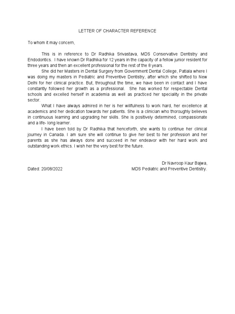 Letter of Character Reference | PDF