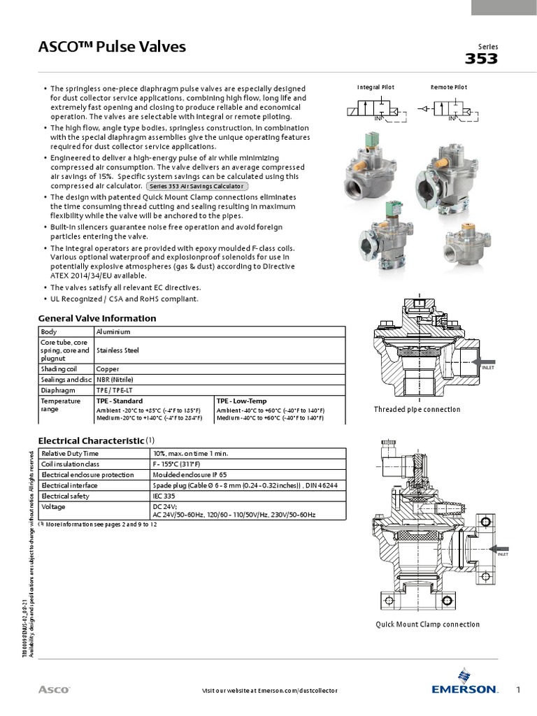 Catalog Series 353 Diaphragm Pulse Valves Asco en 7694626 | PDF | Valve ...