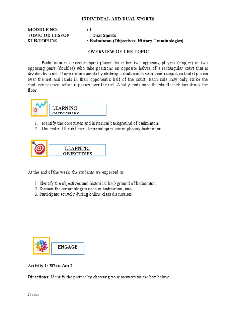 Pe 3 CKSC Module 1 Badminton | PDF | Behavior Modification | Cognitive ...