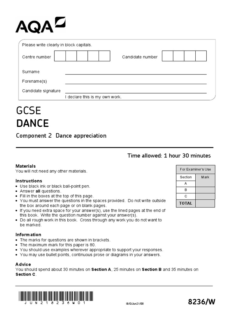 Aqa 8236W QP Nov21 CR | PDF | Choreography | Dances