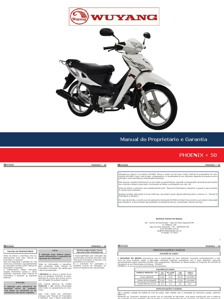 Shineray Manual Do Proprietario PHOENIX50 | PDF | Freio | Motores
