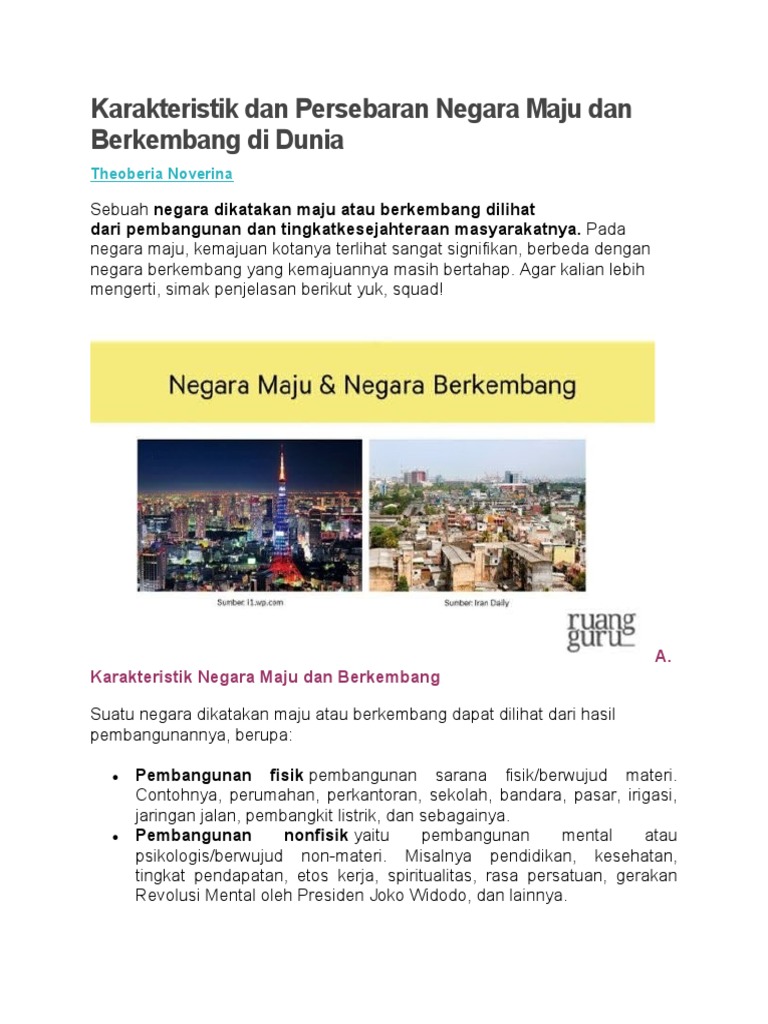 Karakteristik Dan Persebaran Negara Maju Dan Berkembang Di Dunia | PDF Karakteristik Dan Persebaran Negara Maju Dan Berkembang Di Dunia | PDF