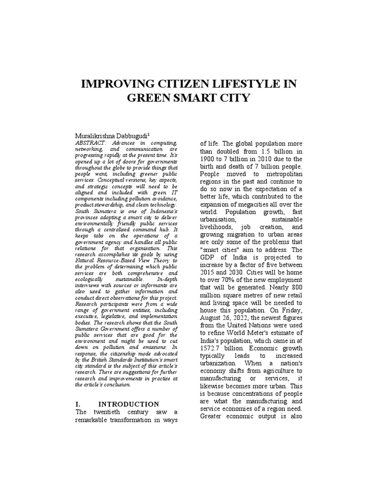 IMPROVING CITIZEN LIFESTYLE IN GREEN SMART CITY-Final | PDF ...