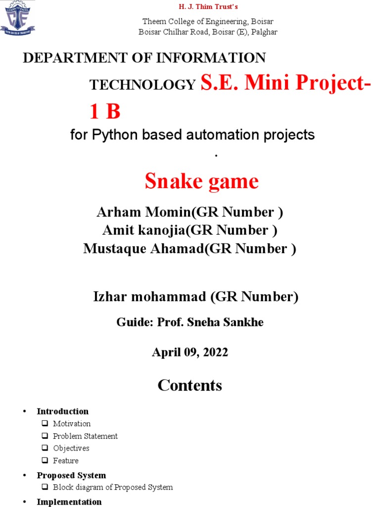 S.E. Mini Project Presentation Template A.Y. 2021 2022 | PDF | Computing