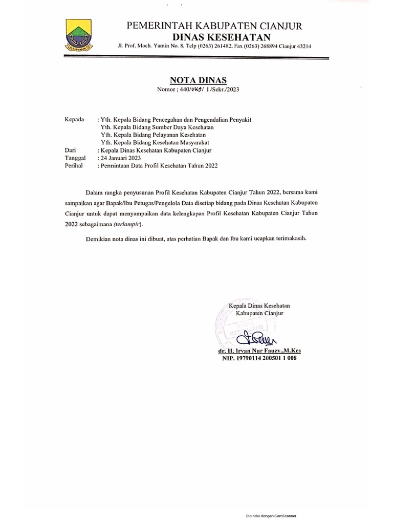 Nota Dinas Permintaan Data Profil | PDF