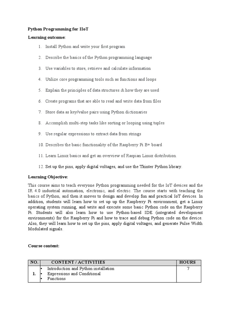 Python Programing For IR4.0 - Obj & Outcome | PDF | Raspberry Pi | Python (Programming Language)