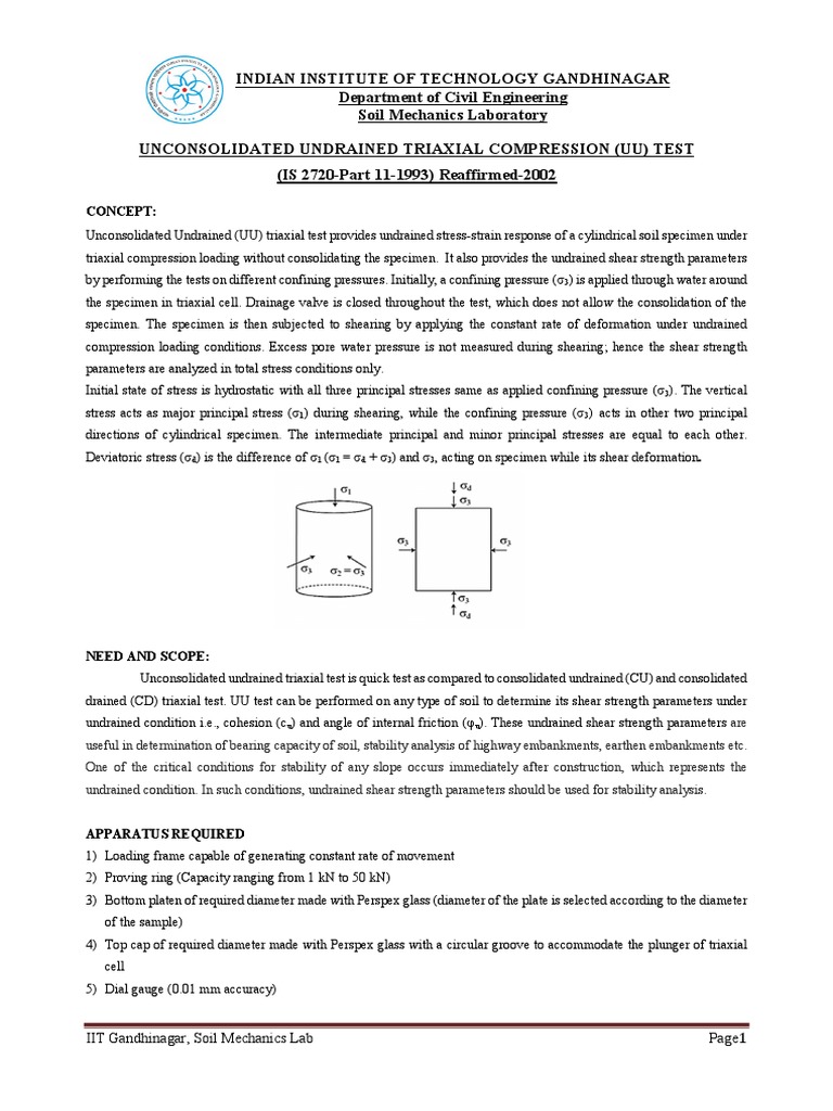 Unconsolidated Undrained UU Triaxial Test | PDF