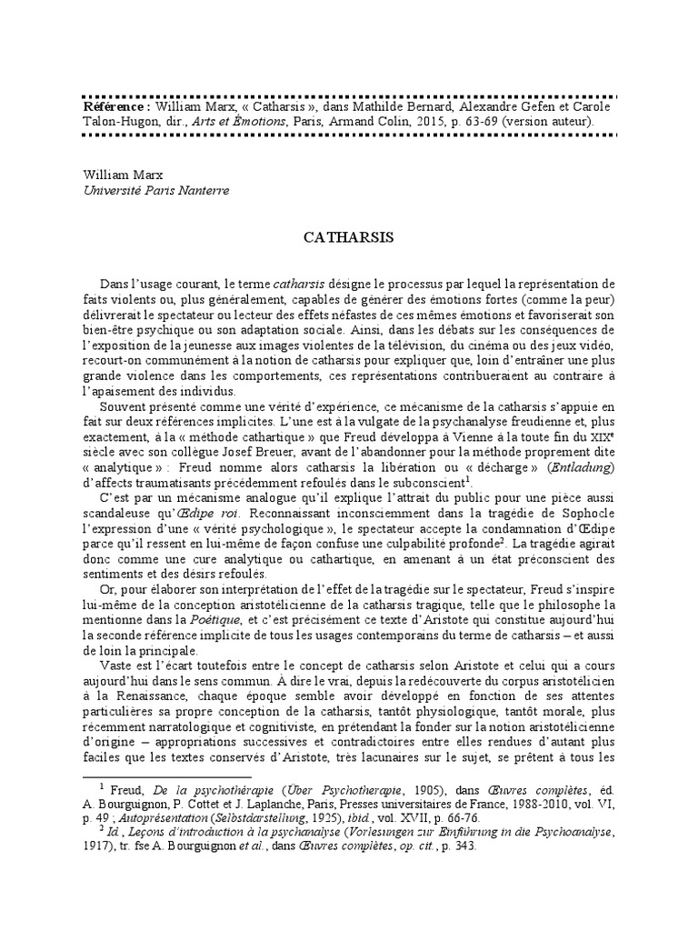 William Marx - Catharsis | PDF | Poétique (Aristote) | Sigmund Freud