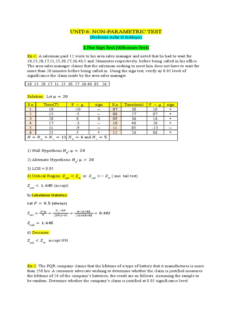 Unit-6 - Non Parametric Test | PDF | Statistical Hypothesis Testing ...