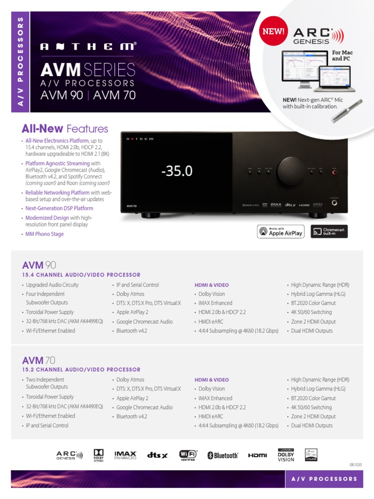 Anthem AVM 90 70 Datasheet 071020 | PDF | Hdmi | Digital Technology