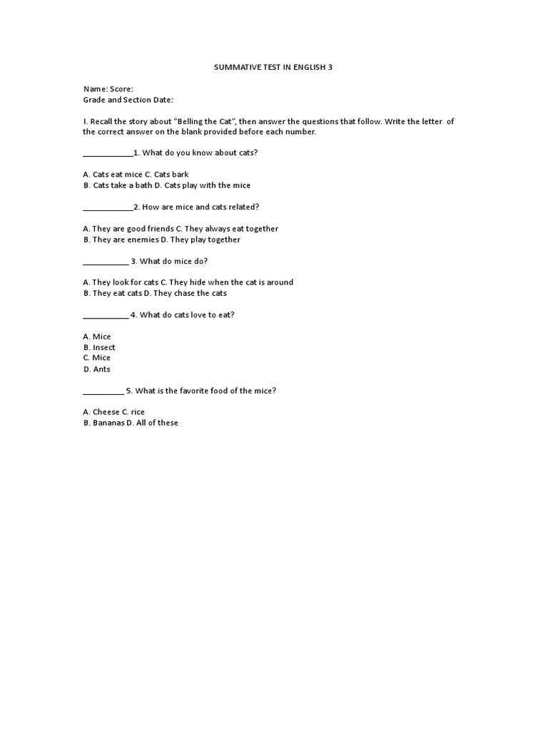 Summative Test in English 3 | PDF | Cognition | Cognitive Science