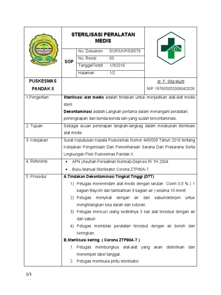 Prosedur Sterilisasi Alat Medis SOP | PDF