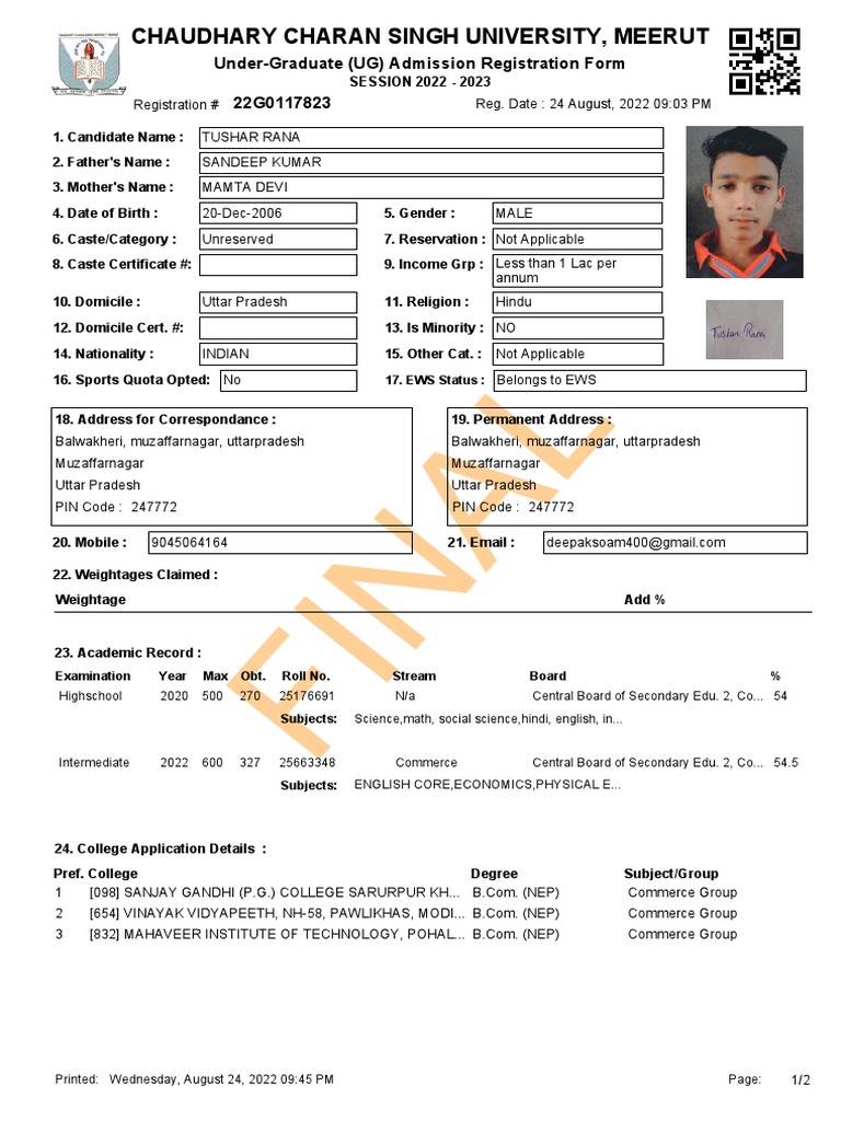 Final: Chaudhary Charan Singh University, Meerut | PDF