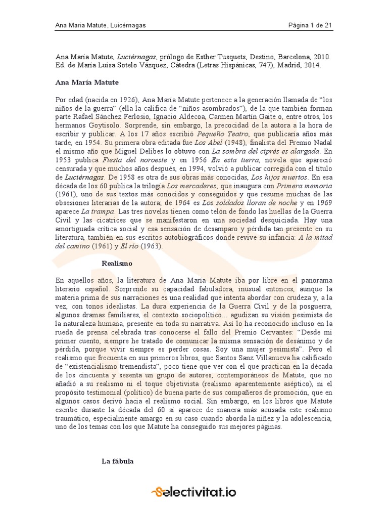 Ana Maria Matute Luciernagas | PDF | Amor | Novelas