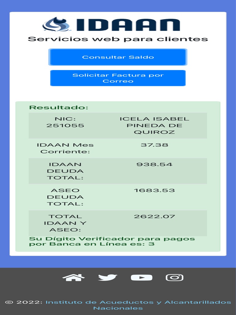 Consulta de Saldo y Factura IDAAN | PDF | Finanzas y dinero