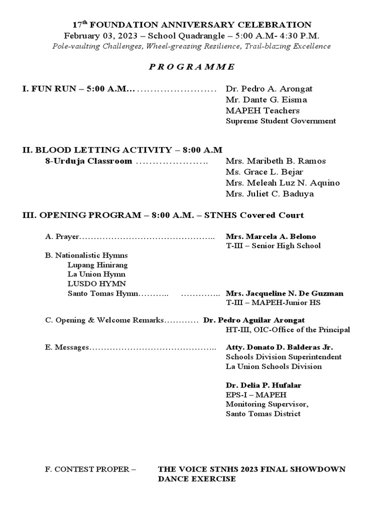 17th Foundation Anniversary Celebration Program | PDF