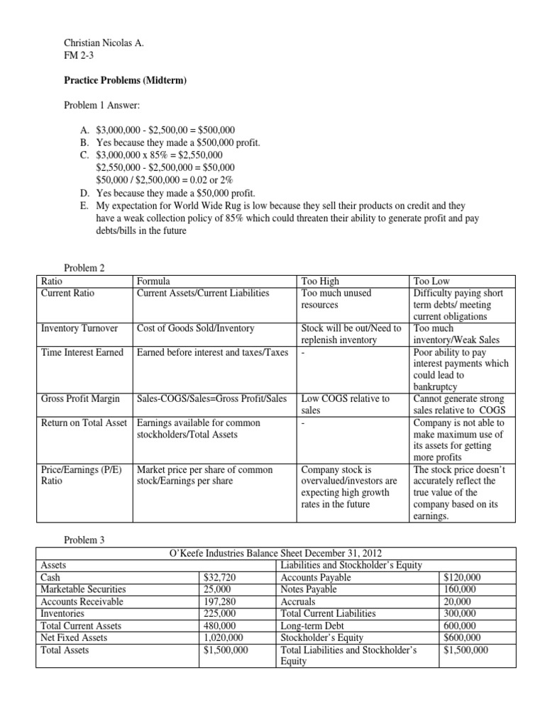 Guese, Christian Nicolas A FM 2-3 Financial Management Practice Problem Midterm | PDF | Equity ...