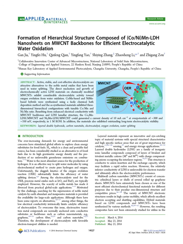 (CoNi) MN-LDH Nanosheets On MWCNT For OER | PDF | Carbon Nanotube ...