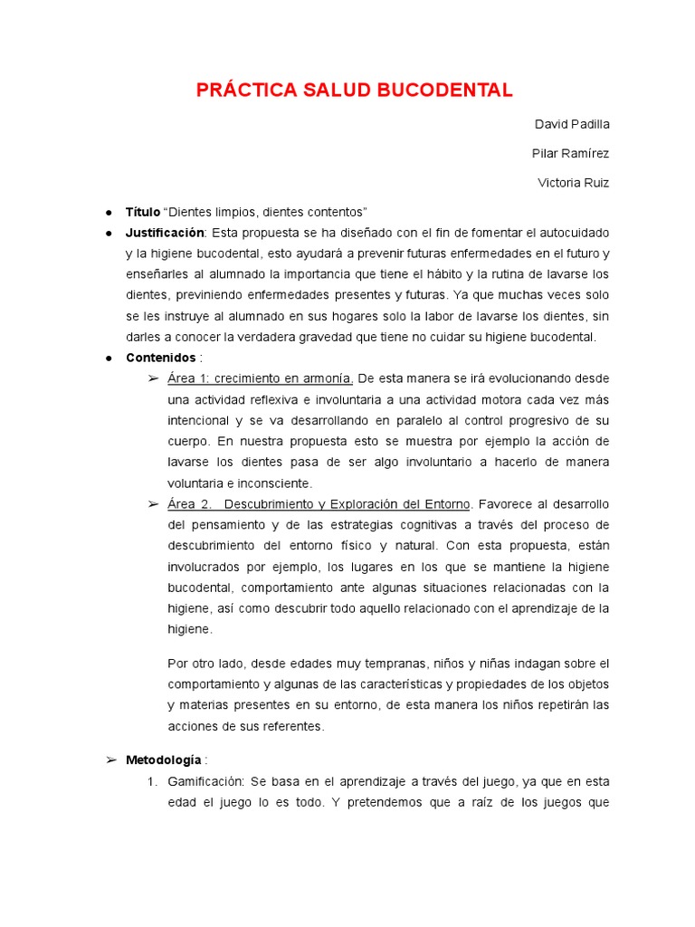 Práctica Salud Bucodental | PDF | Aprendizaje | Evaluación