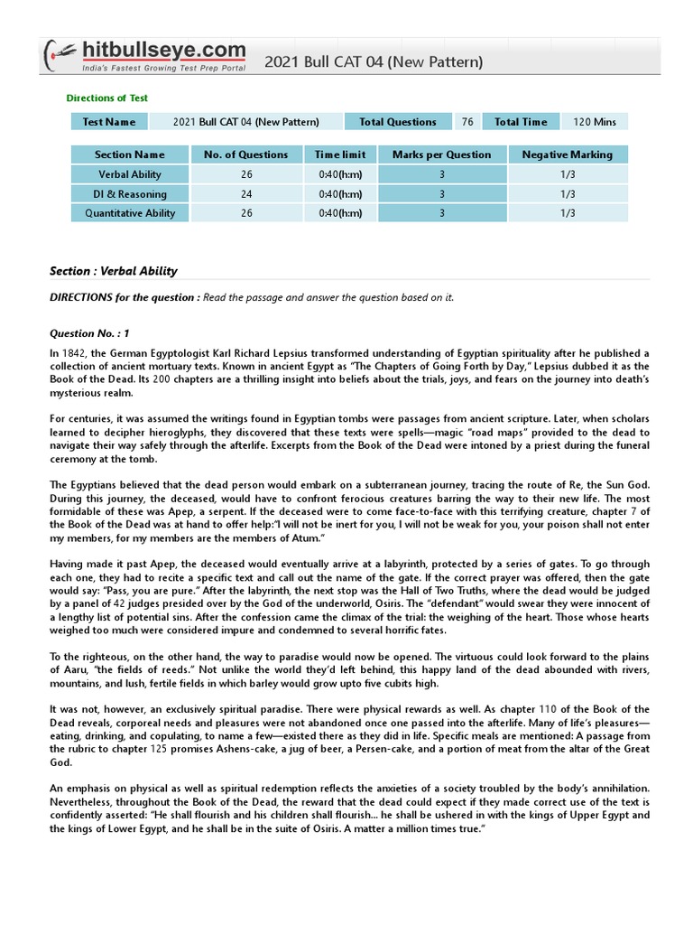 2021 Bull CAT 04 (New Pattern) | PDF | Obesity | Low Carbohydrate Diet