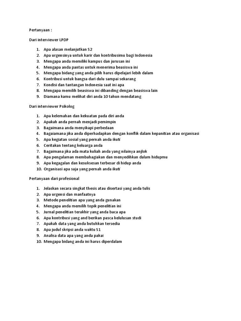 Pertanyaan Interview | PDF