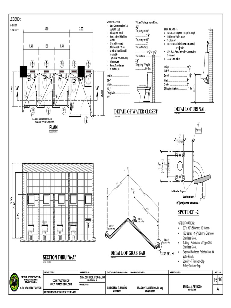Detail of Water Closet Detail of Urinal: Legend | PDF | Building ...