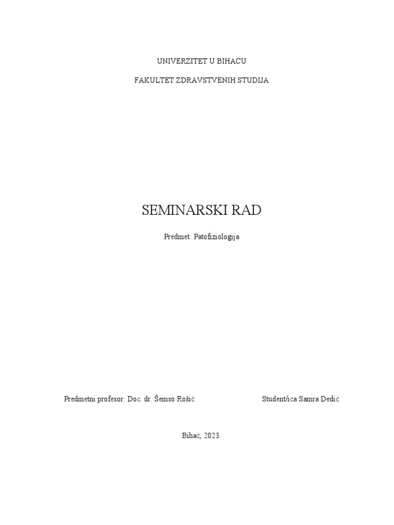 SEMINARSKI RAD PATOFIZOLOGIJA Kon | PDF