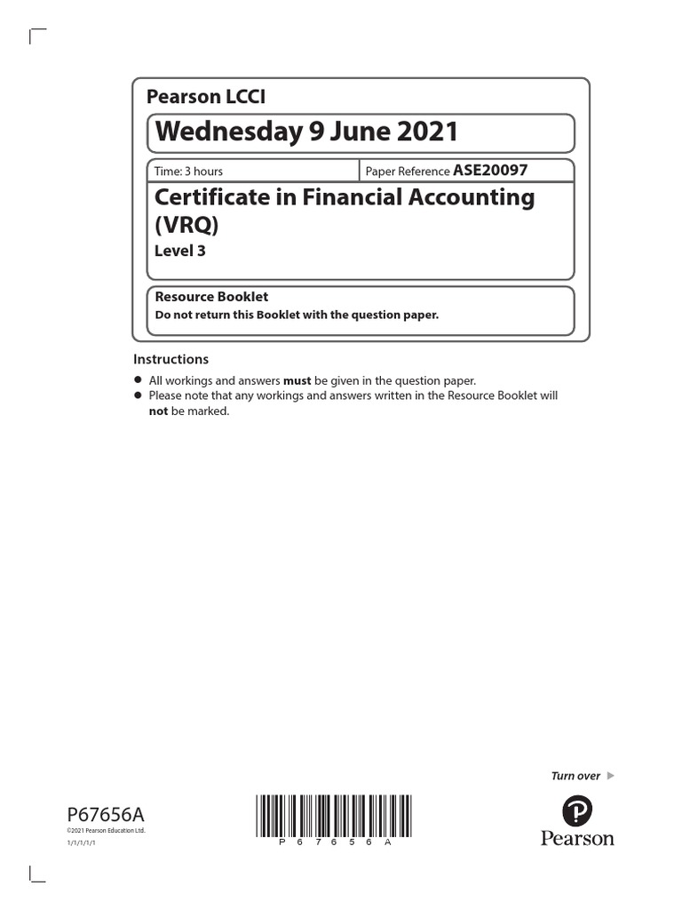 P67656 Lcci Level 3 Certificate in Financial Accounting ASE20097 ...