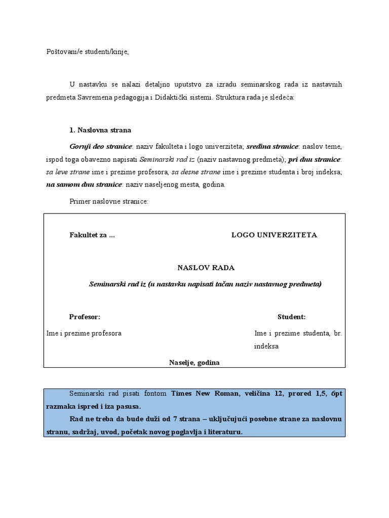 Struktura Seminarskog Rada | PDF