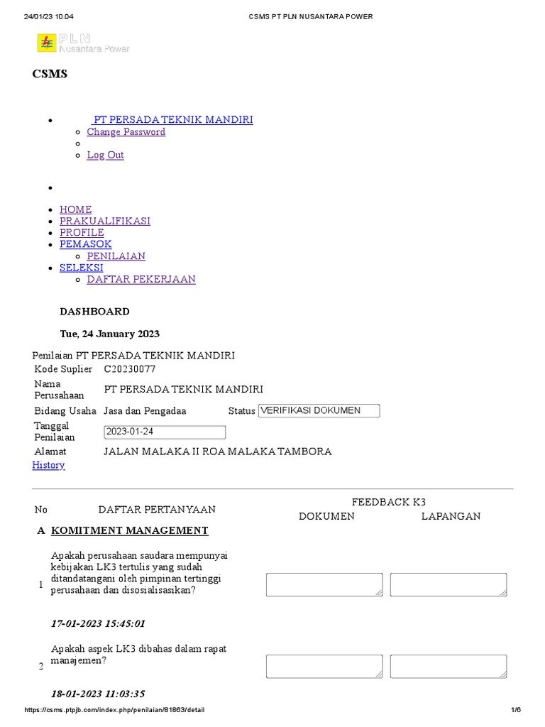 Csms PT PLN Nusantara Power | PDF