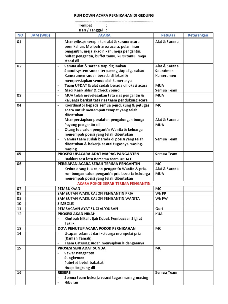 Run Down Acara Pernikahan Di Gedung | PDF
