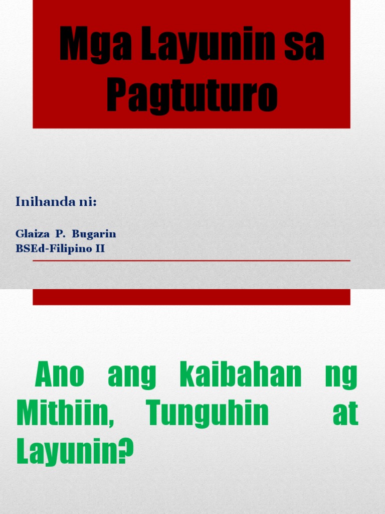 Mga Layunin Sa Pagtuturo | PDF