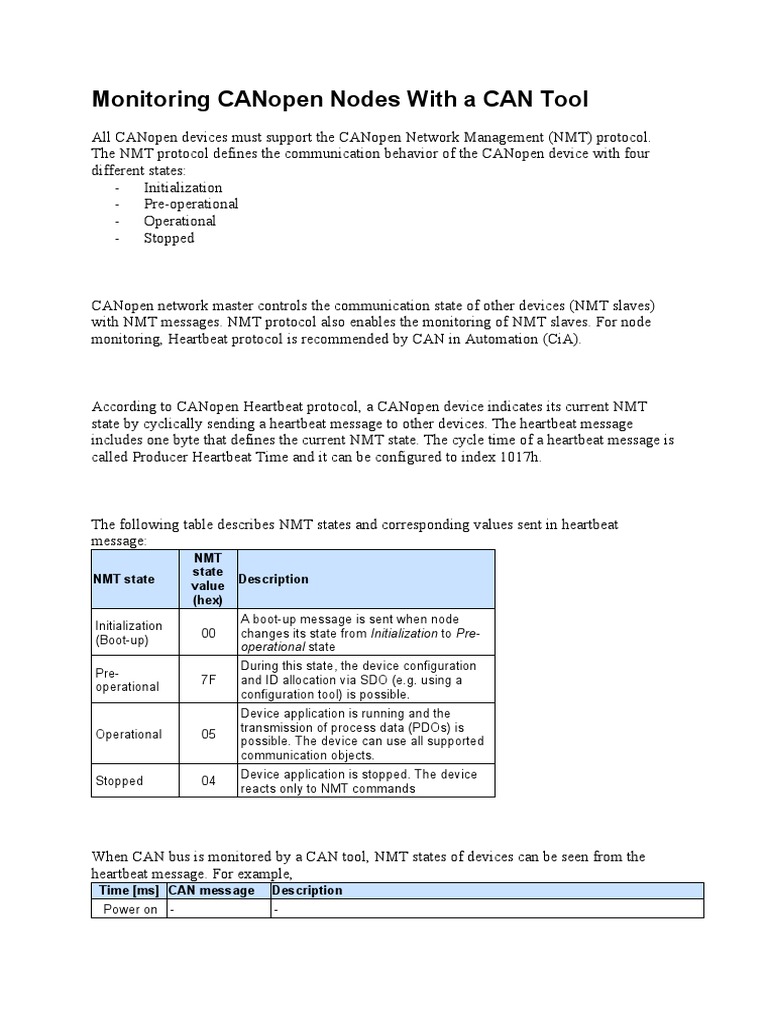 Monitoring CANopen Nodes With A CAN Tool | PDF | Telecommunications | Data Transmission