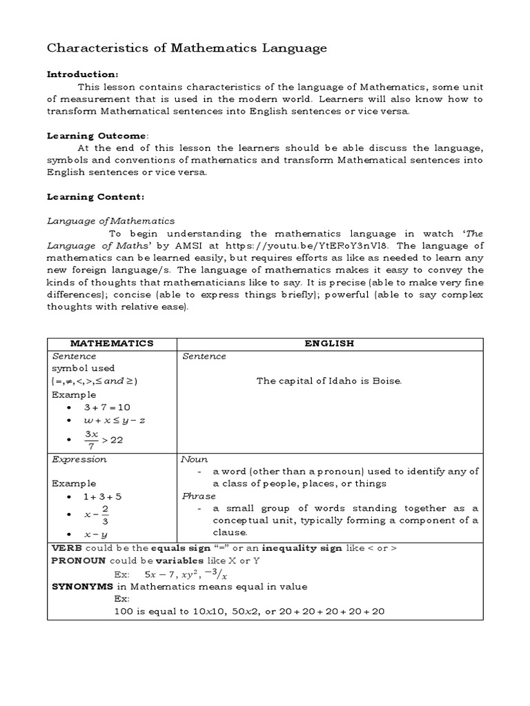 2 - 1 - Characteristics of Mathematics Language | Download Free PDF | Fahrenheit | Temperature