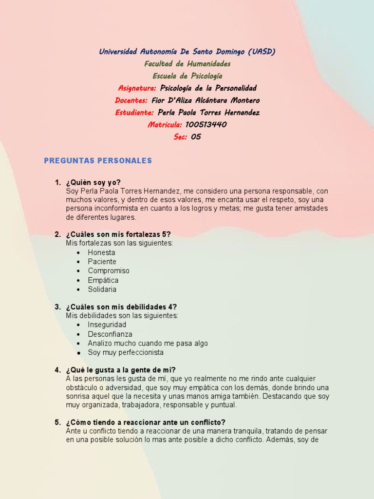 Preguntas Personales | PDF