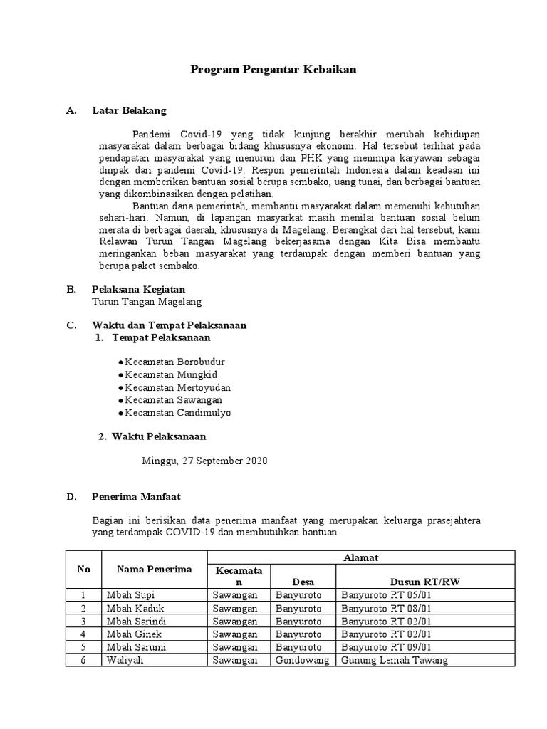 RAB Bagi Sembako Magelang | PDF