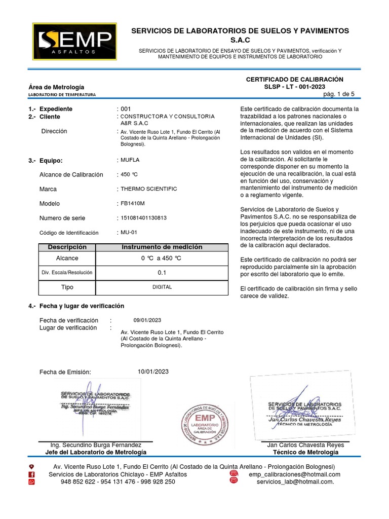 Exp 001 Mufla | PDF | Calibración | Metrología