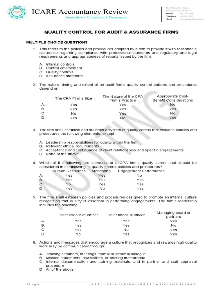 AT.03 12 Quality Control For Audit and Assurance Firms | PDF | Audit ...