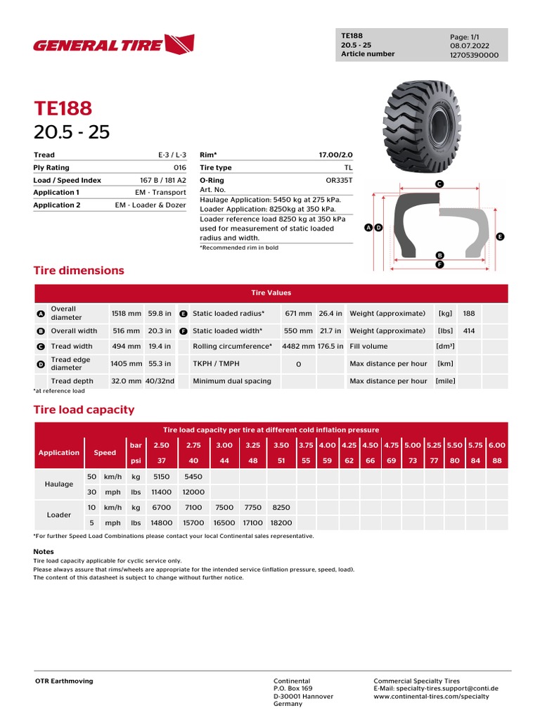 TE188 Tire Specifications and Load Ratings | PDF | Tire | Vehicle ...