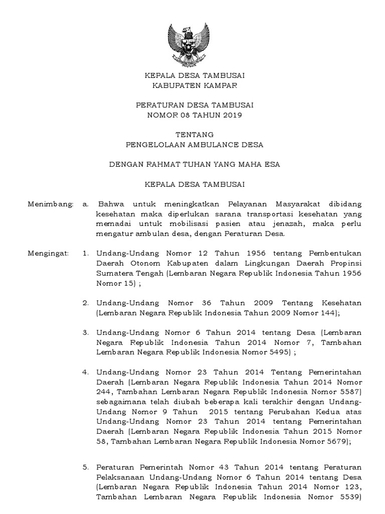 Perdes Ambulance Desa 2019 | PDF