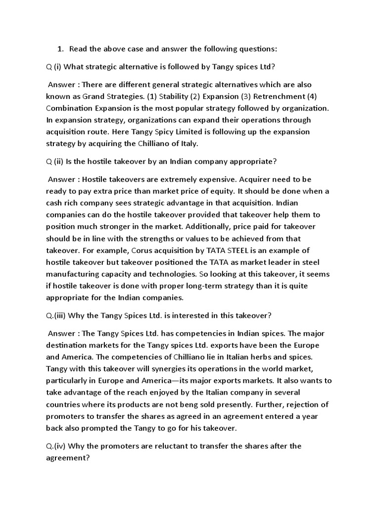 Strategy Case Study Ans | PDF | Takeover | Business Process