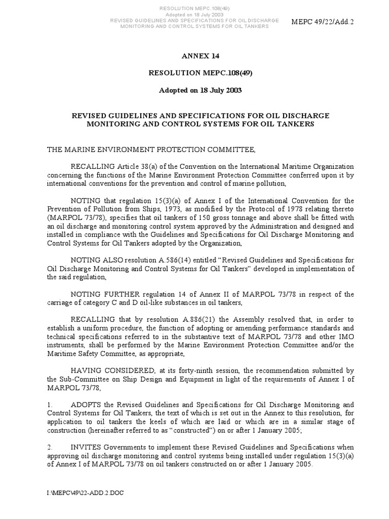 Mepc 108 | PDF | Flow Measurement | Oil Tanker