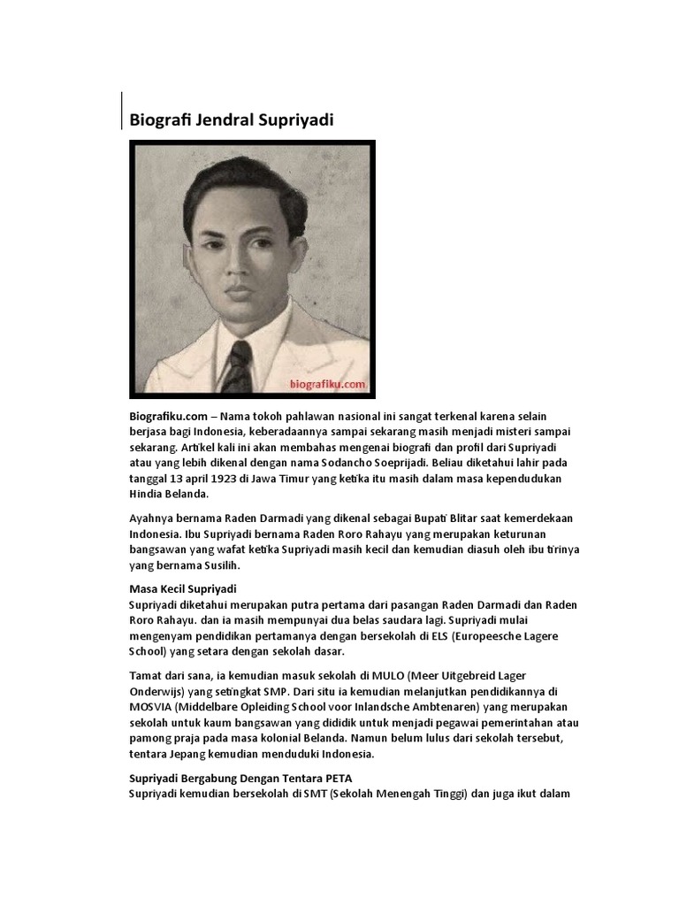 Biografi Jenderal Supriyadi | PDF