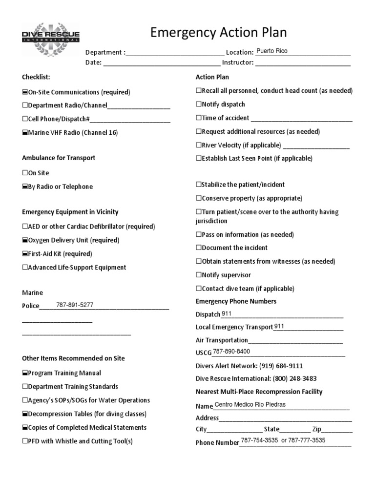 PADI Emergency Action Plan Template | PDF | Emergency | Underwater Diving