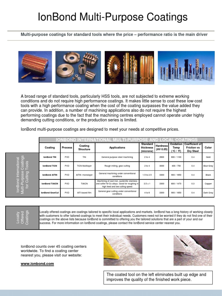 IonBond Multi-Purpose Coatings | PDF | Machining | Drilling
