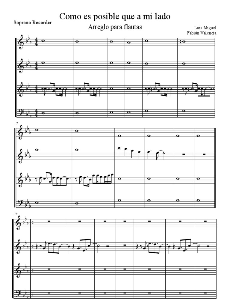 Como Es Posible Que A Mi Lado - Recorder Score | PDF | Spanish Language ...