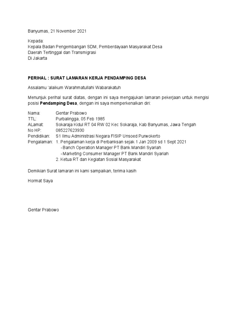 Surat Lamaran PLD Desa | PDF